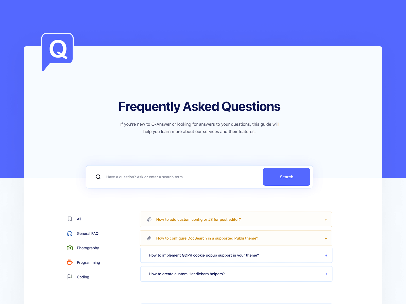 Q-Answers FAQ Static Theme by Bob M. on Dribbble