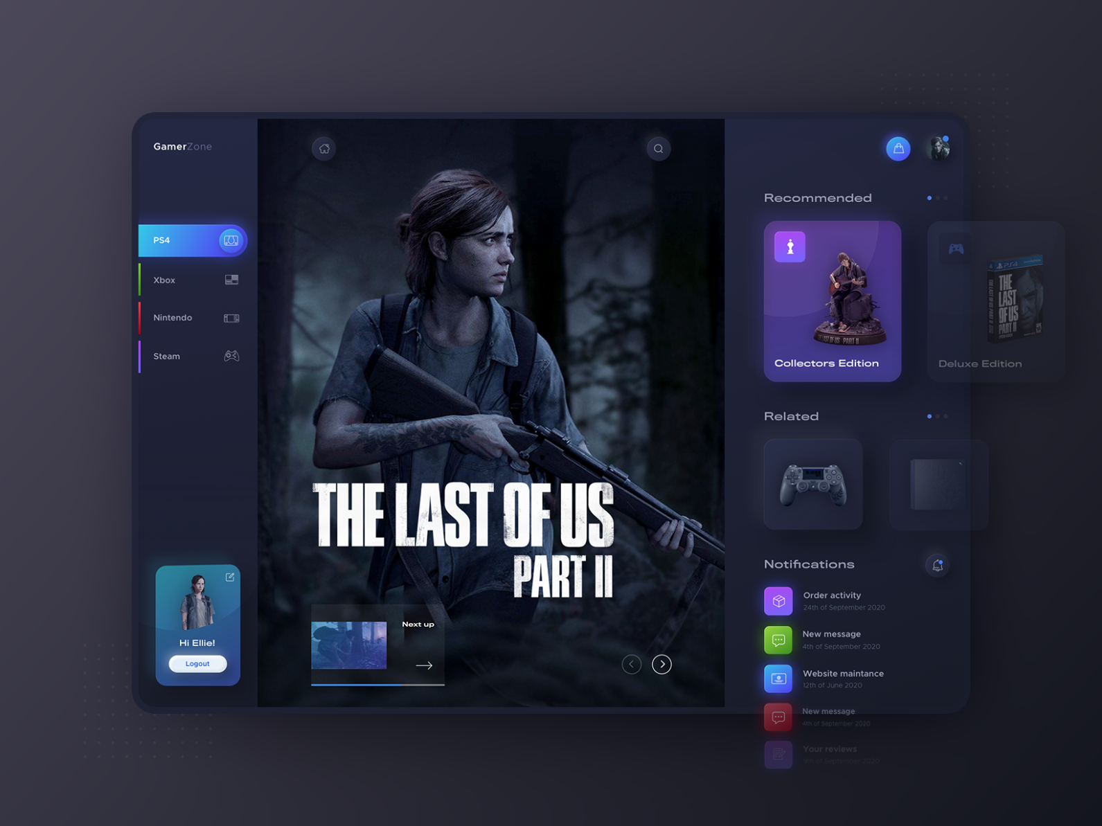 Gamer zone dashboard - Neumorphic gaming app by Dawid Tomczyk on Dribbble