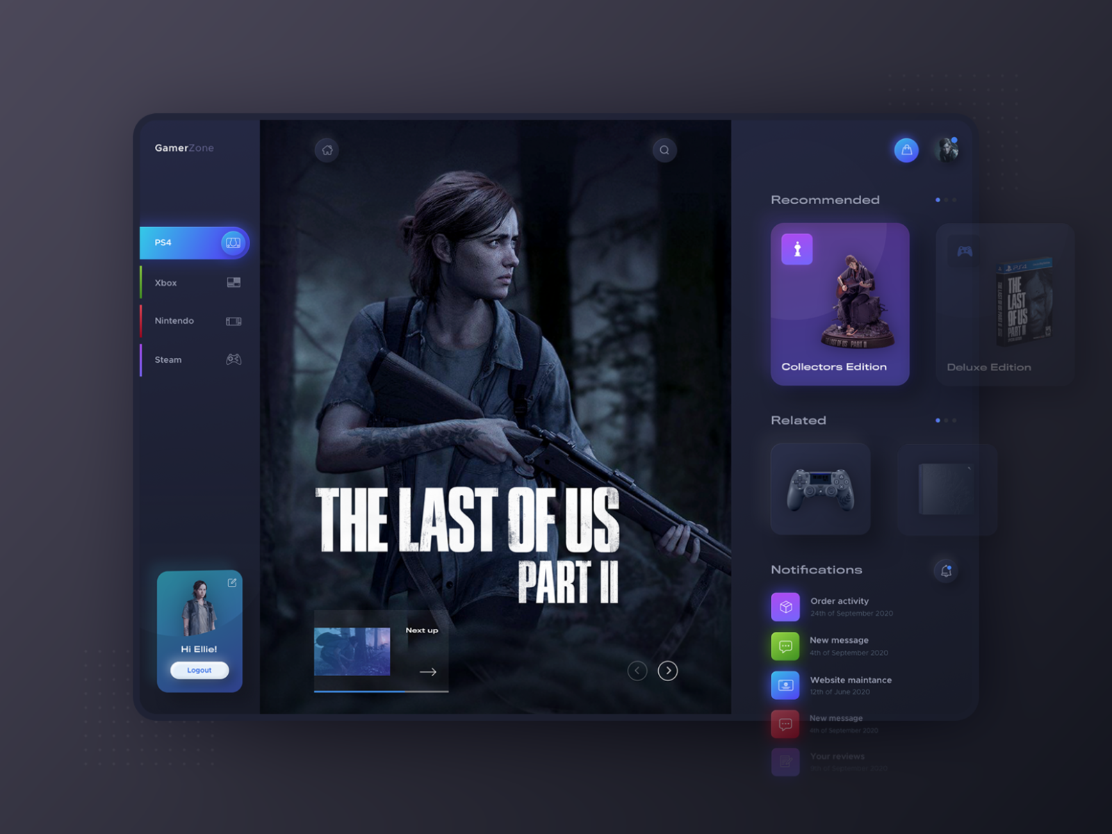 Gamer zone dashboard - Neumorphic gaming app by Dawid Tomczyk on Dribbble