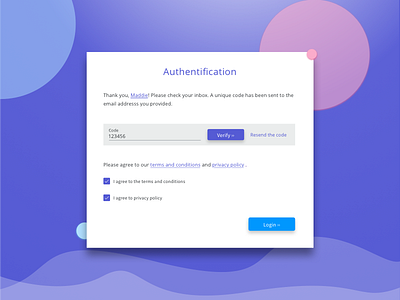 Form example: Code verification screen by Madalina Taina on Dribbble