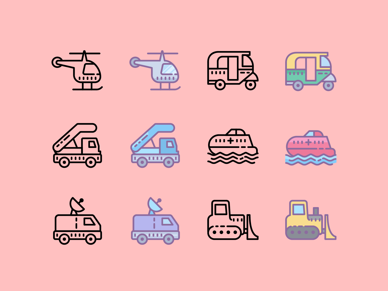 Cute icons: Transport by Samuel Golde for Icons8 on Dribbble