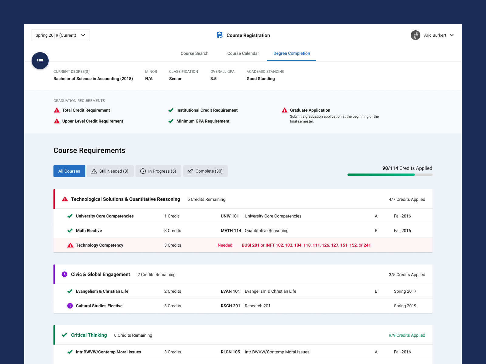 Course Registration App by Aric Burkert on Dribbble