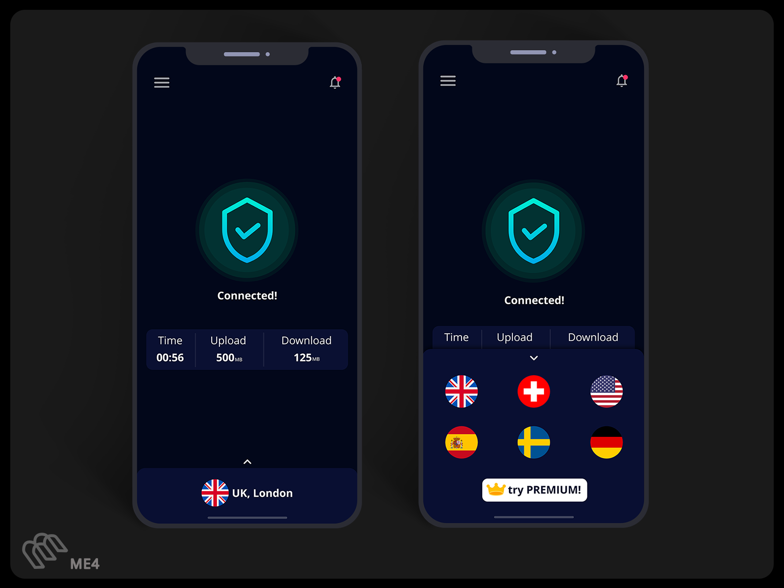 Connected - VPN App UI Design by Mostafa Esmaeili on Dribbble