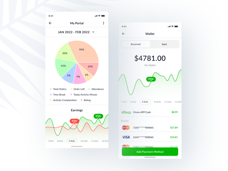 Wallet & Monthly Earning Credit Card UI Design Screen by Zulqurnain on ...