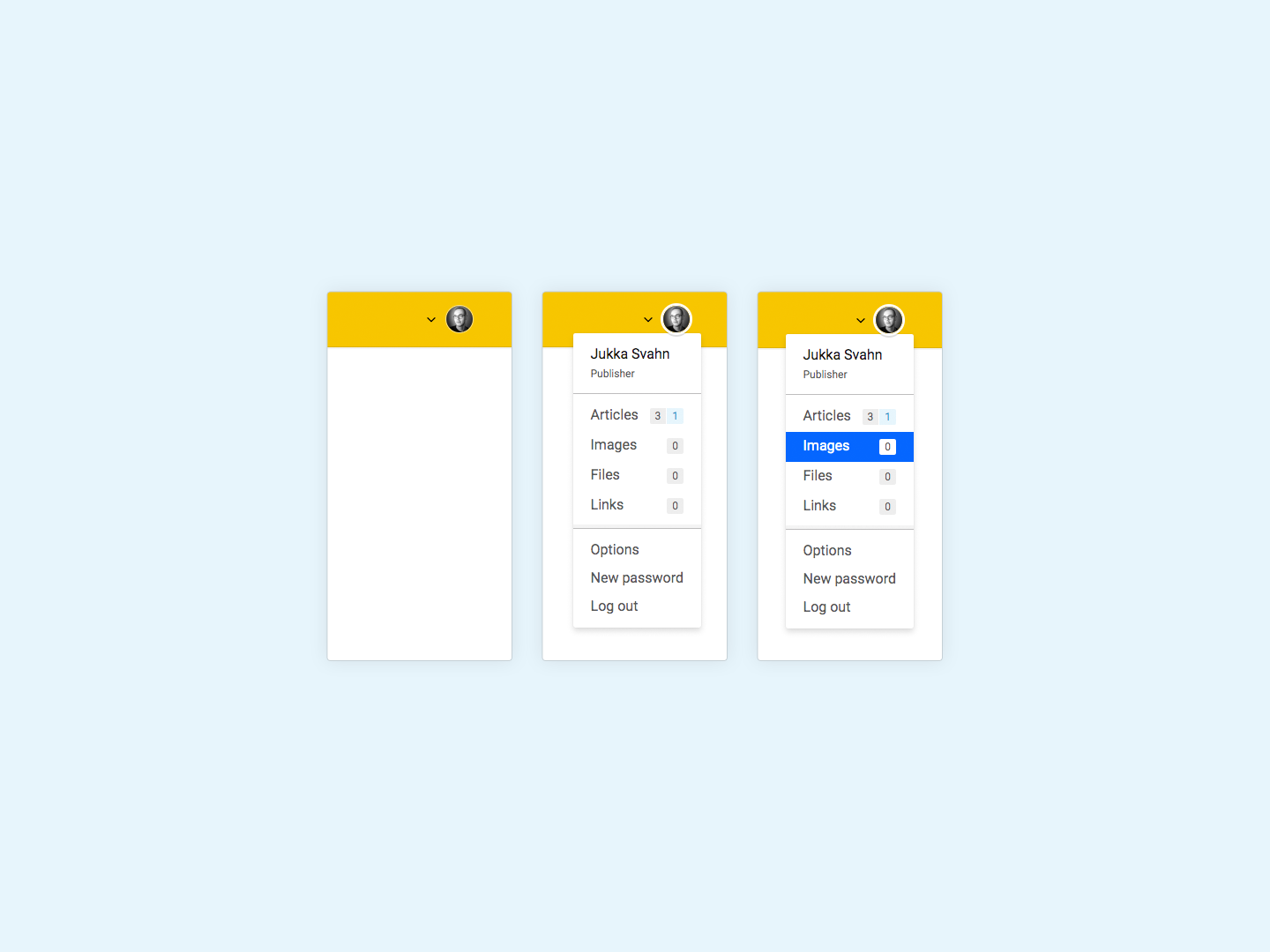 Account Menu by Jukka Svahn on Dribbble