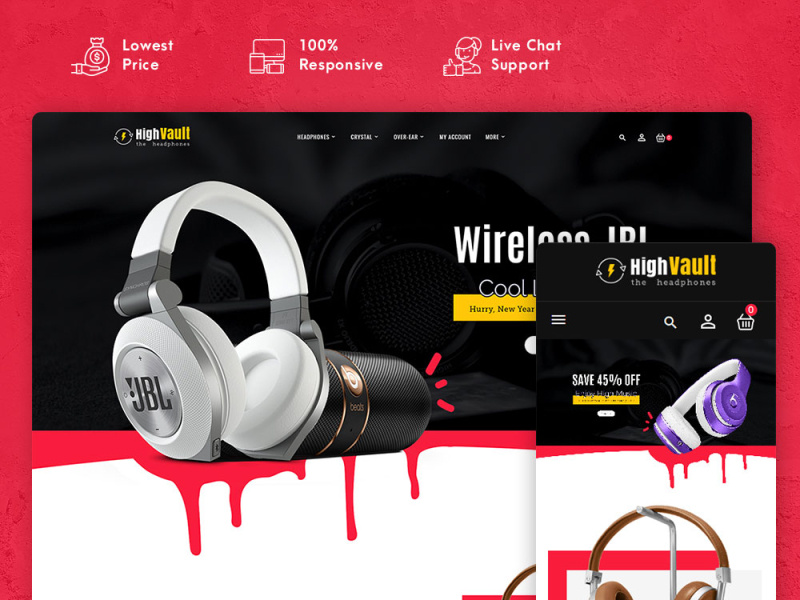 High Volt – Headphone Shop – eCommerce Responsive Theme by TemplateTrip on Dribbble