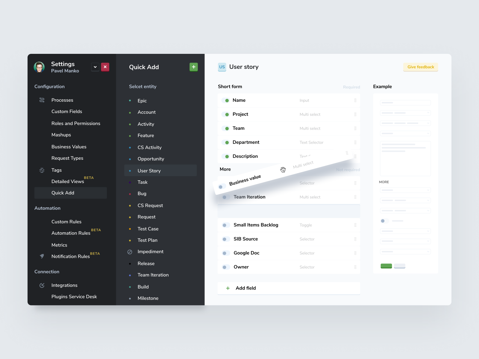 Quick add setup by lllllllll for Targetprocess on Dribbble