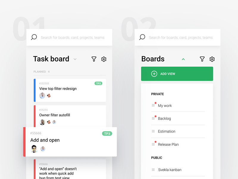 Mobile Board by lllllllll for Targetprocess on Dribbble