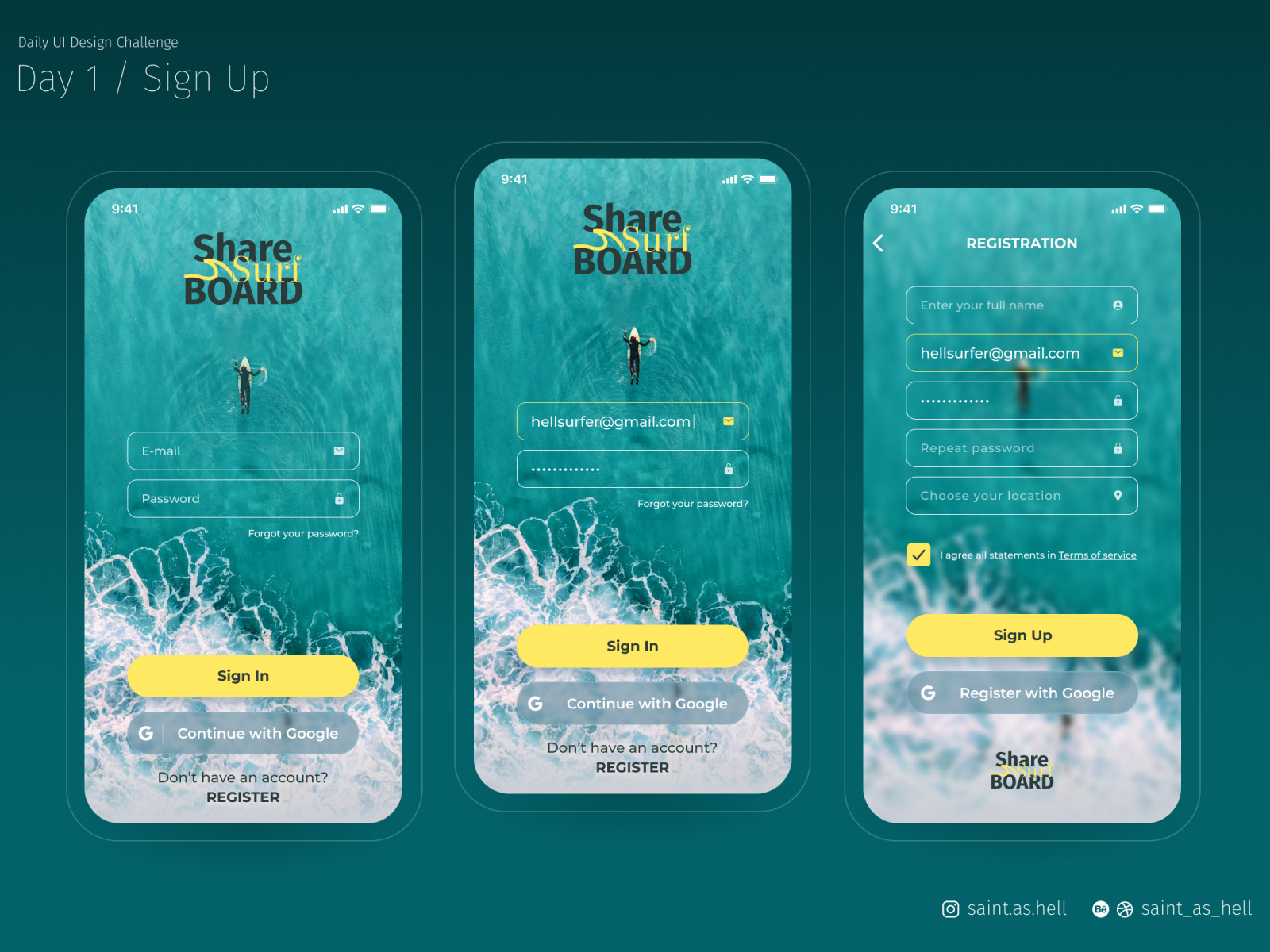 Surfboard sharing app / Daily UI #1 — Sign Up by Kris on Dribbble