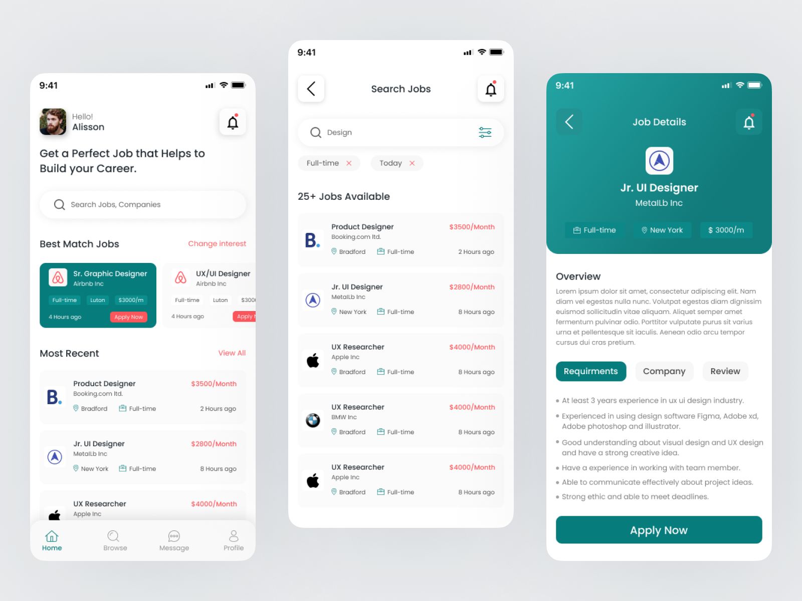Job finder app design by Sujon Ahmed on Dribbble