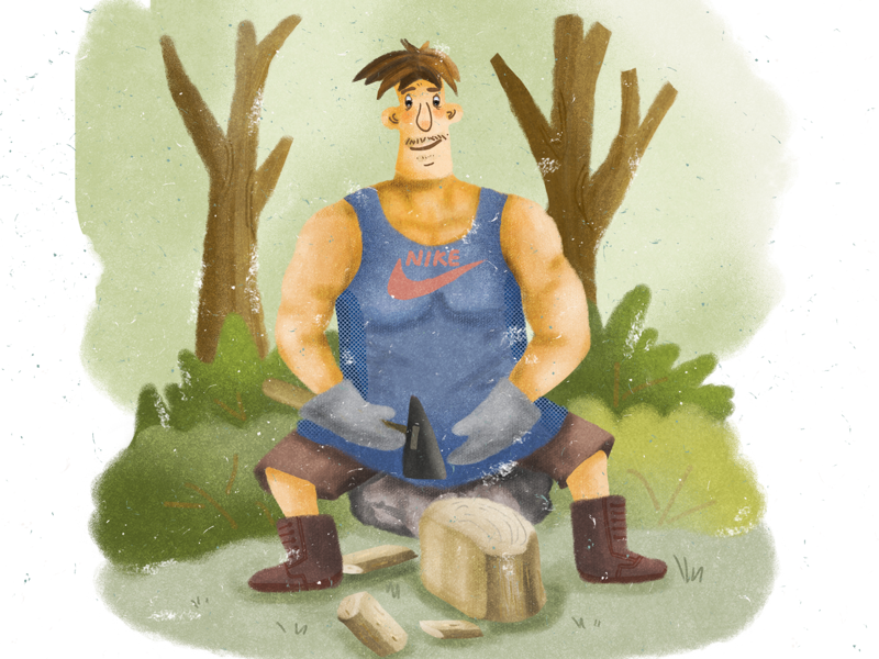 Strong man cutting wood by Nancyjingzhang on Dribbble