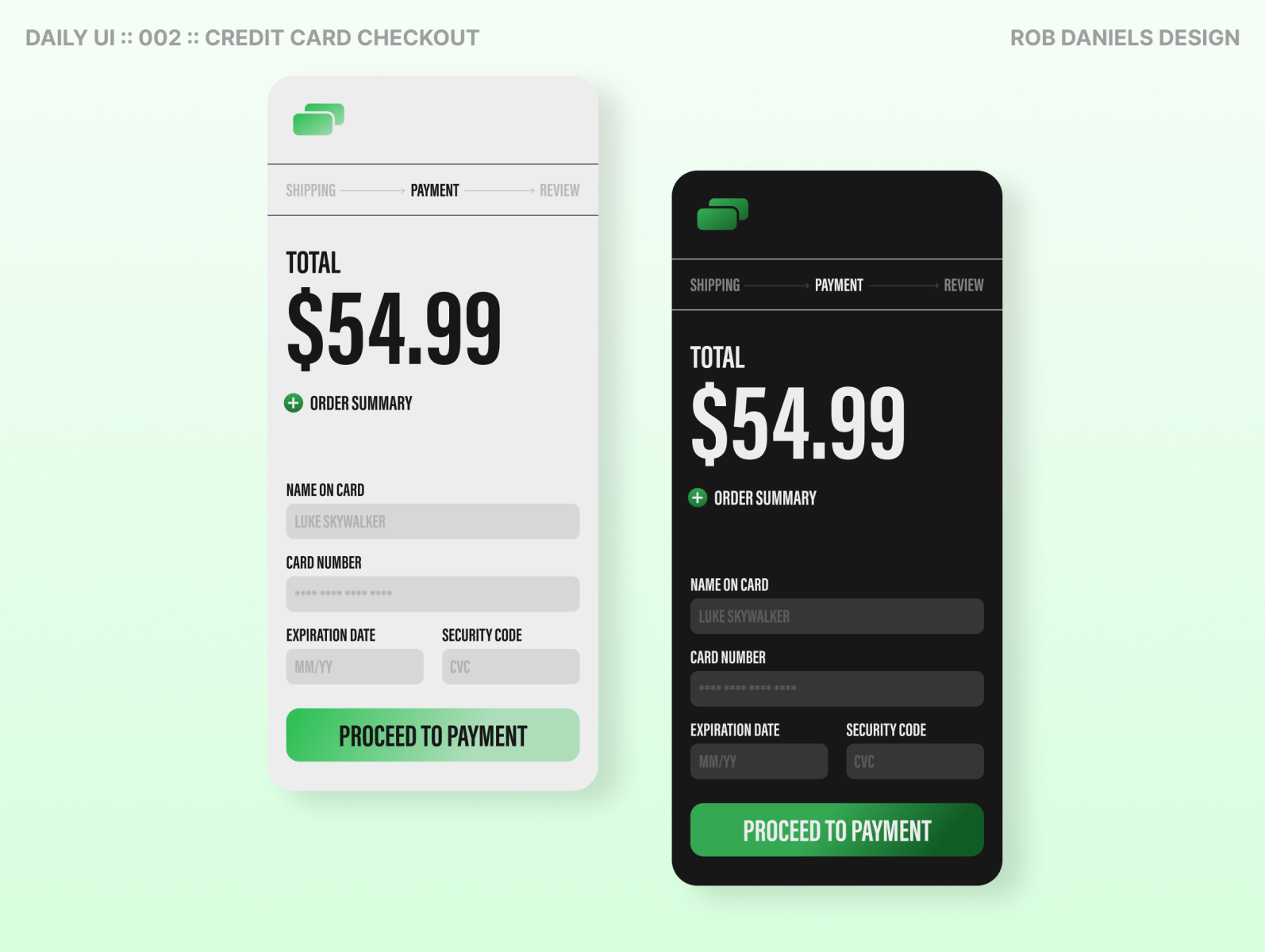 Daily UI :: 002 :: Credit Card Checkout by Rob Daniels on Dribbble