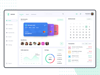Bank App Dashboard UI by Balamurugan E on Dribbble
