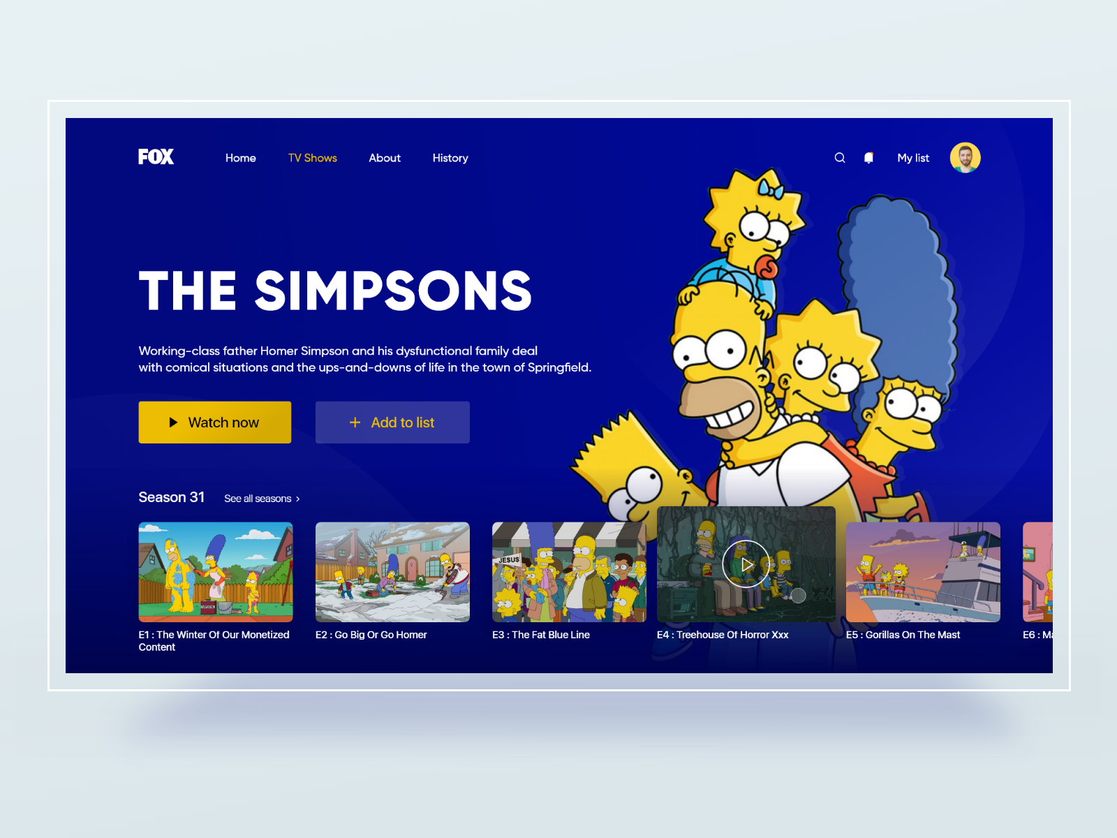 The simpsons show web UI by Brahim Nafihi on Dribbble