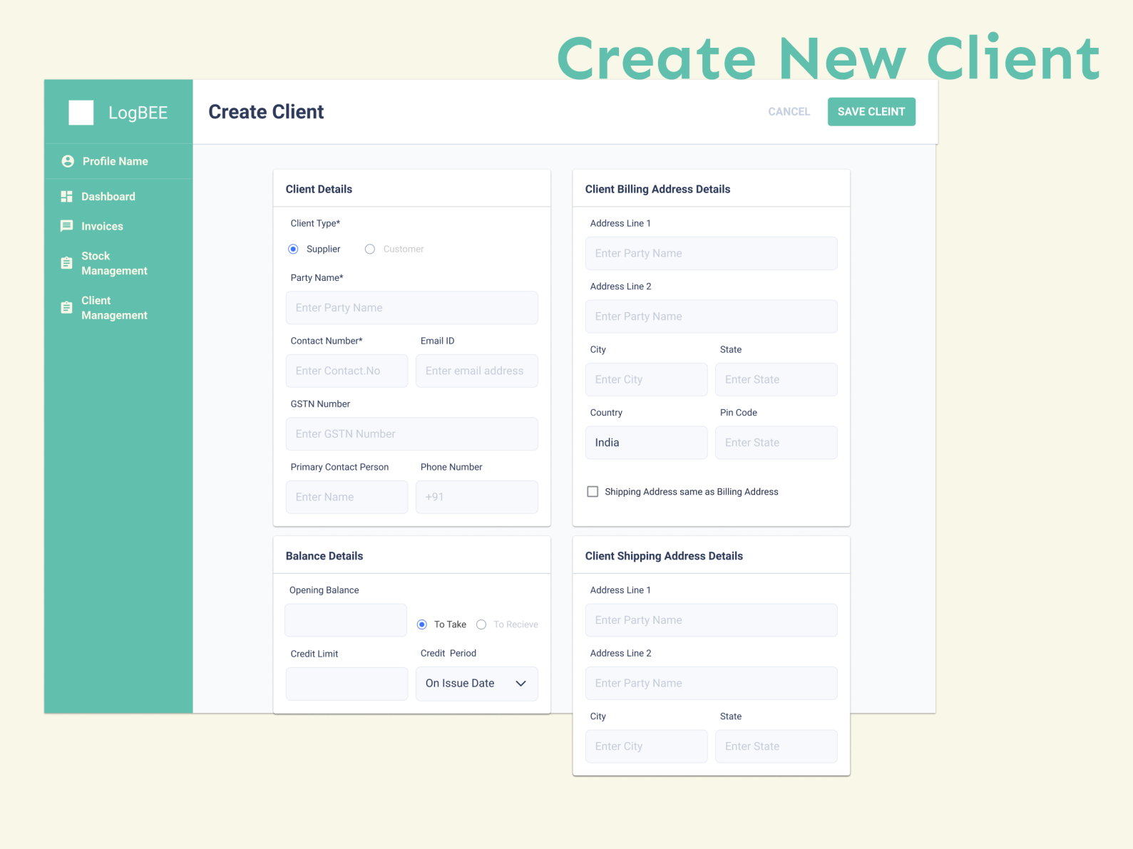 Create New Client by Sravan Kumar on Dribbble