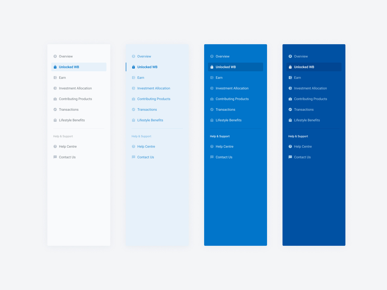 Dashboard Menu Colour Variations by Adrian Myburgh for Sanlam Indie on ...