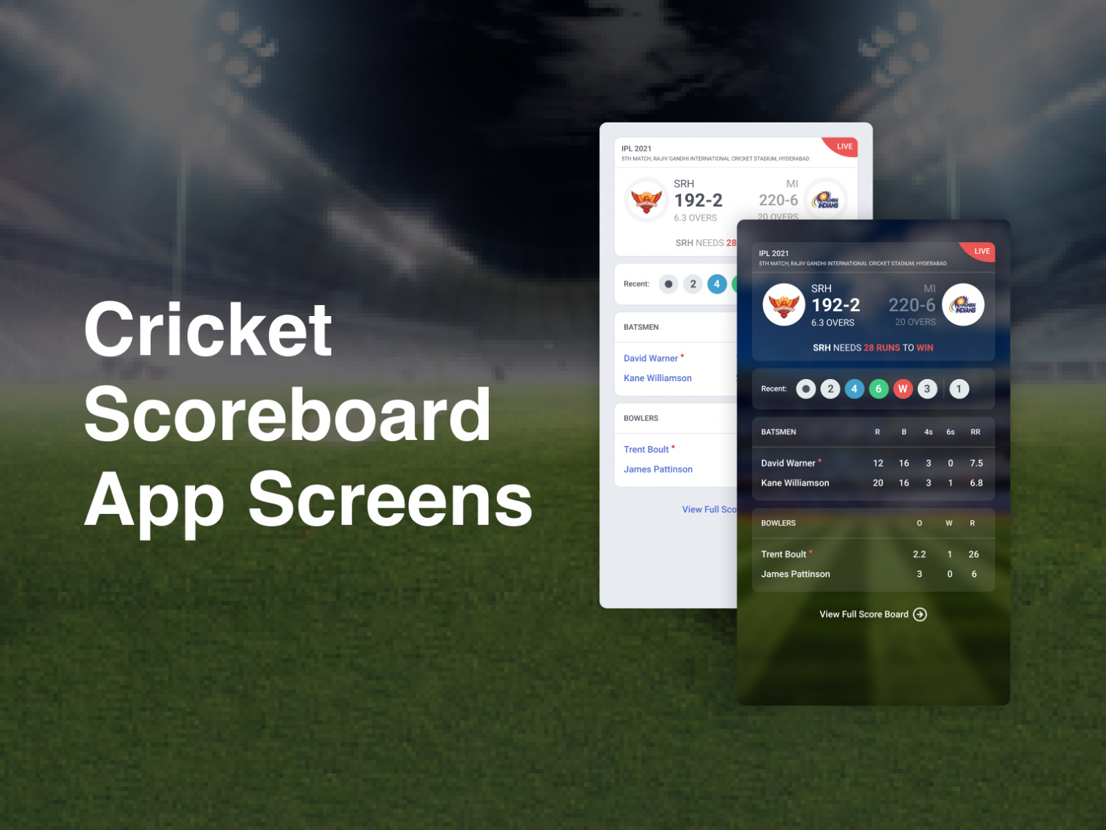 Cricket Scoreboard App Screens by Nanda Kishore on Dribbble