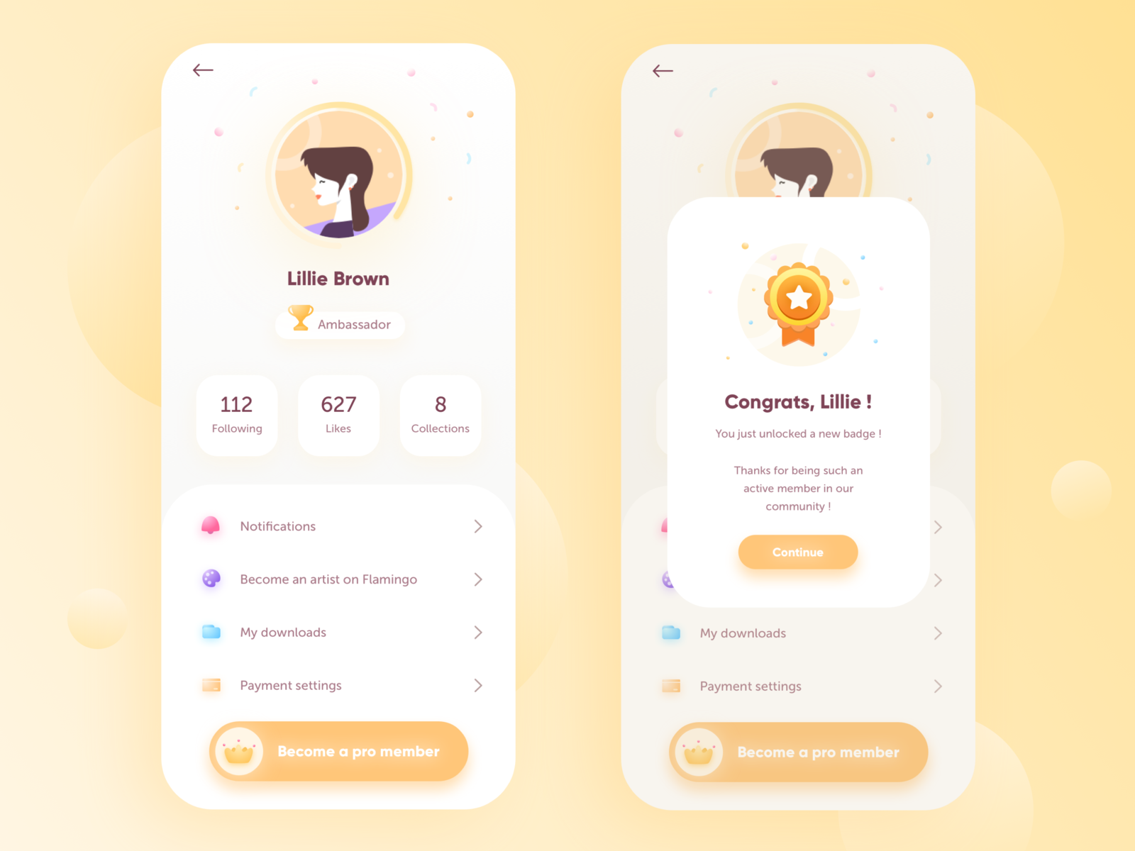 Flamingo 🦩• profile and badge by Juliette Lagache on Dribbble