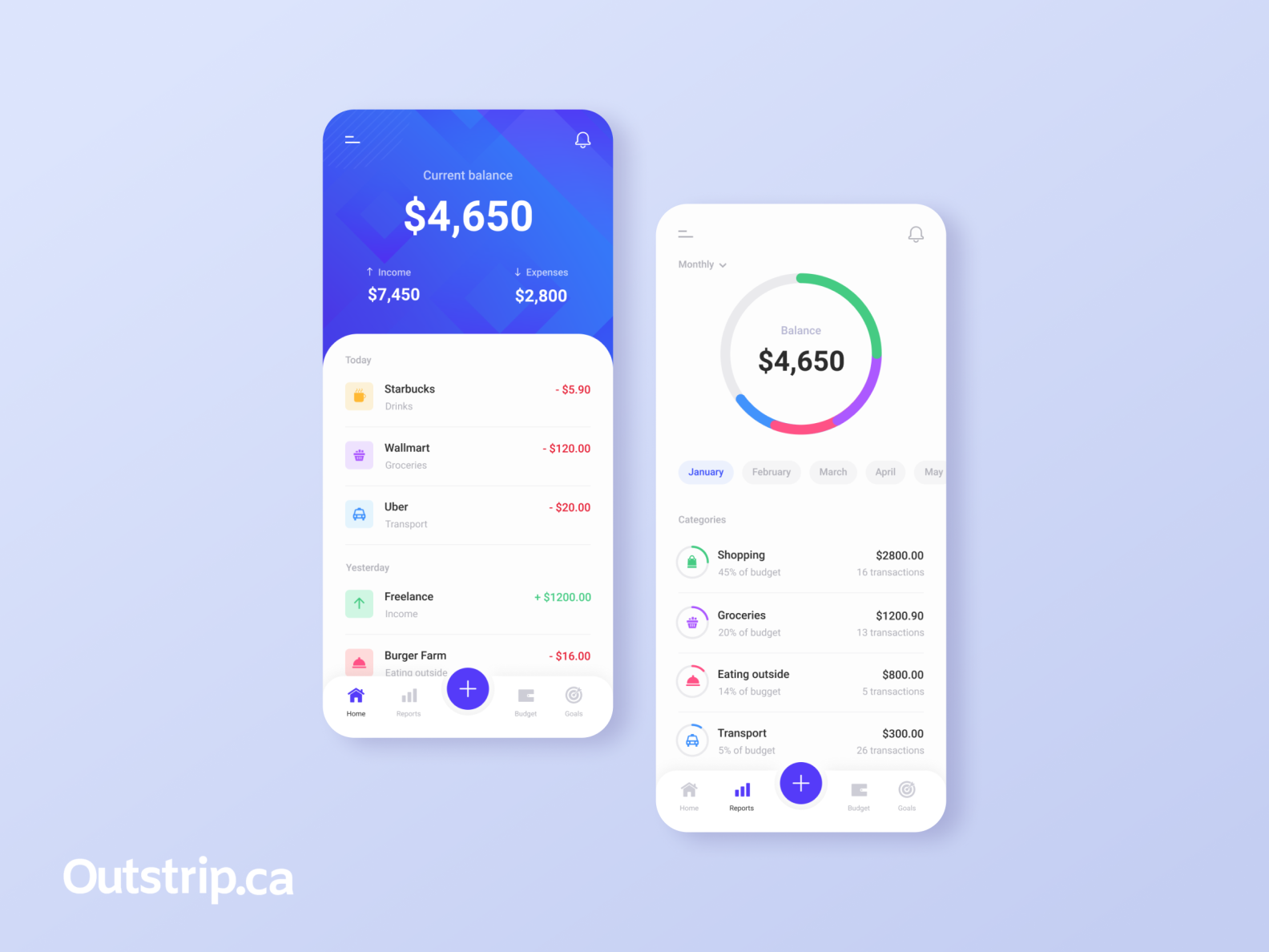 UI for expense tracking app - outstrip.ca by Outstrip.ca on Dribbble