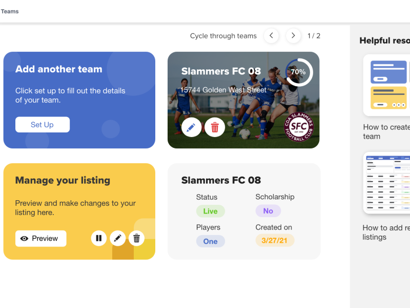 Team listing card designs by Ben Knights on Dribbble