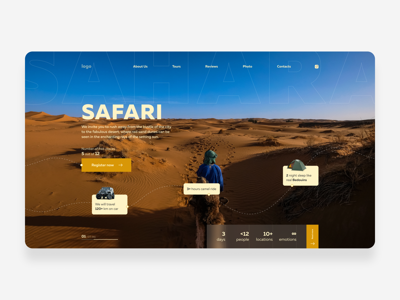 Travel website header UI by Fedor Levanovich on Dribbble