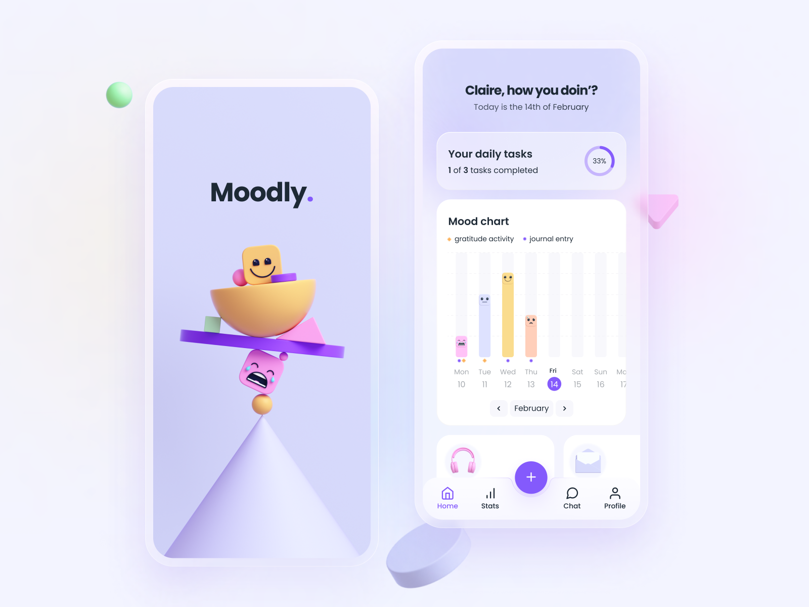 Moodly - mood tracker mobile app 💜 by Monika Fedko for 10Clouds on Dribbble