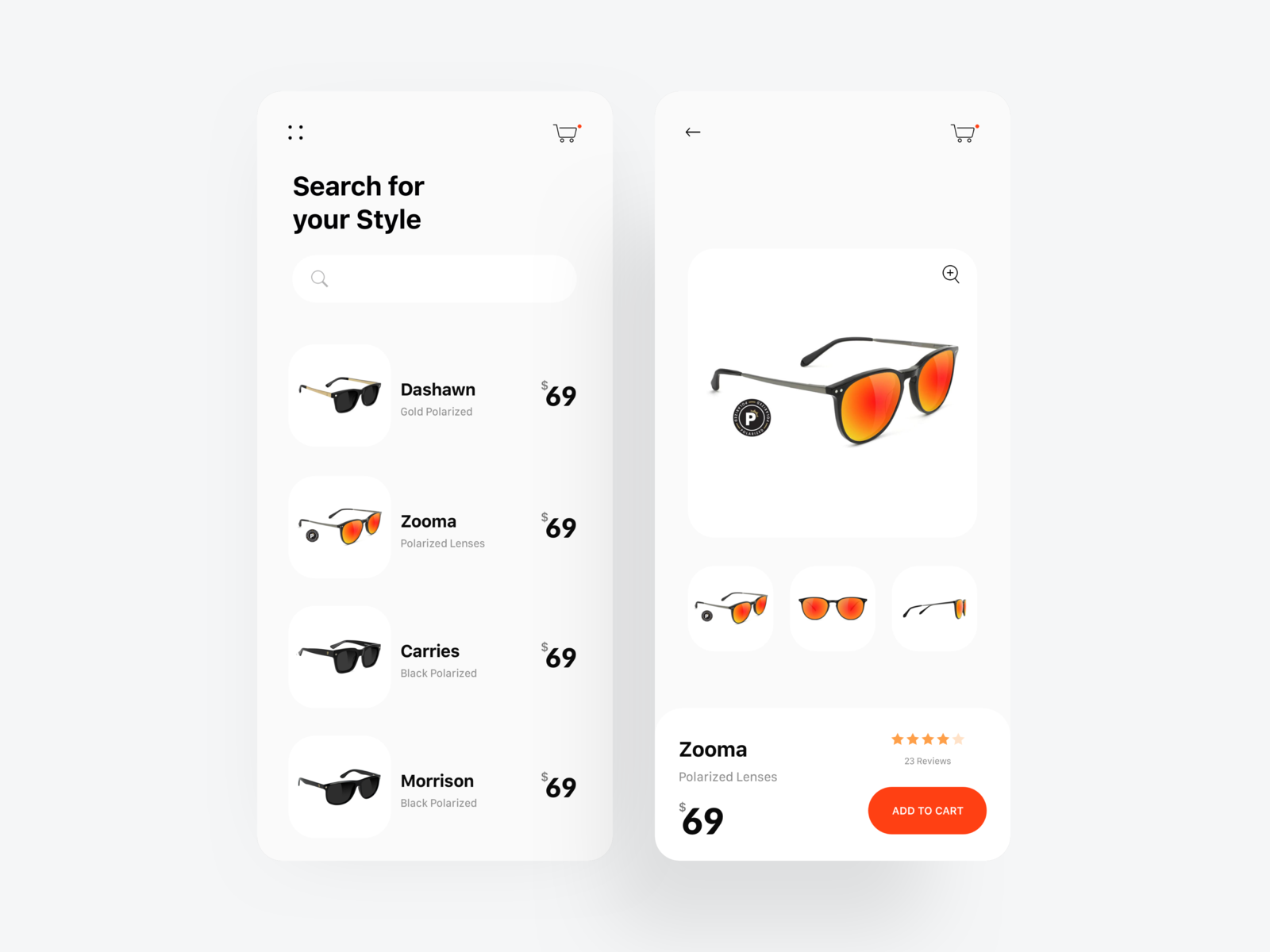 Sunglasses App UI by Denton Bishop on Dribbble