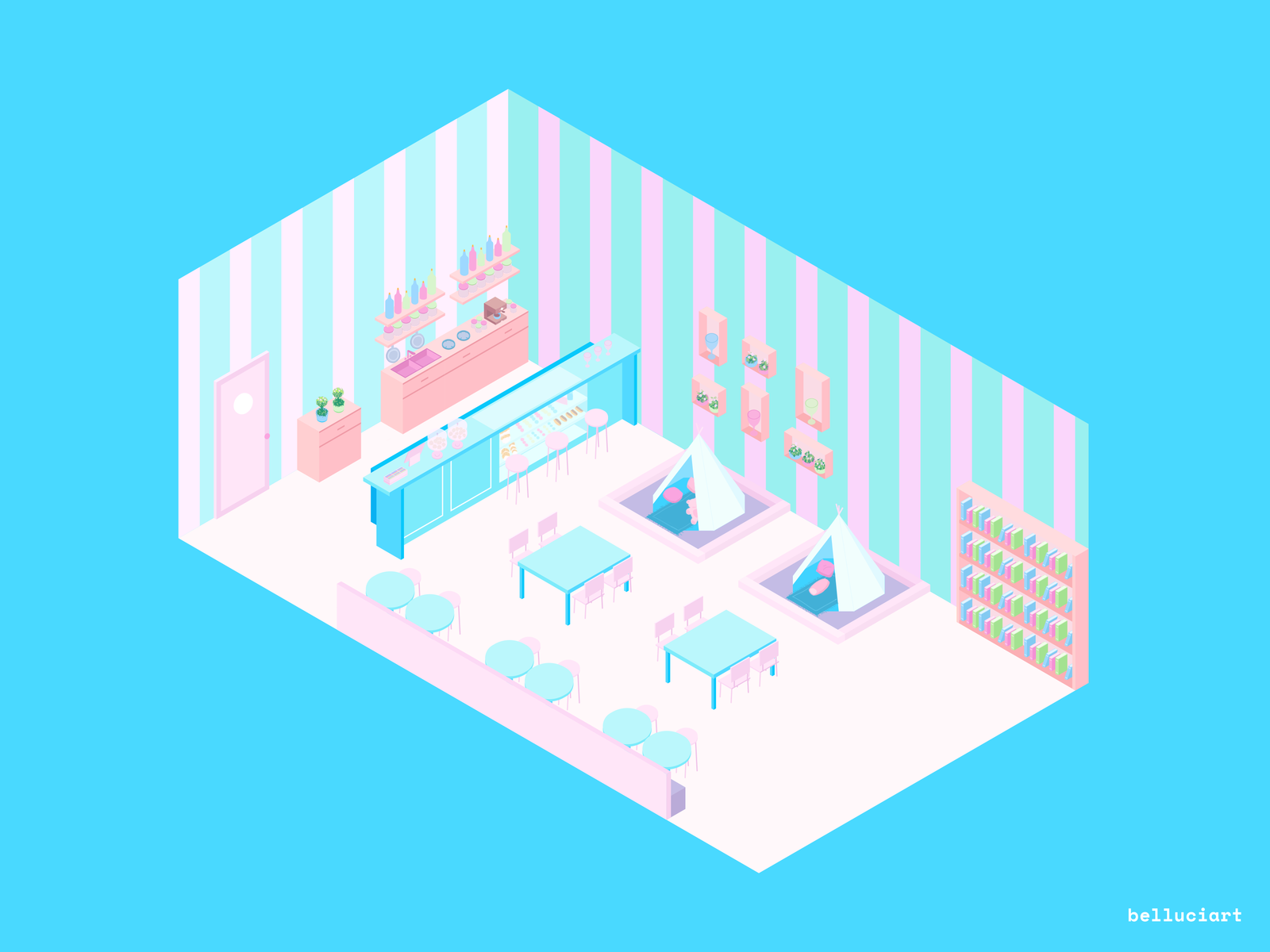 Cute Pastel Cafe Interior Design by Isabela Lucia Beatrix on Dribbble