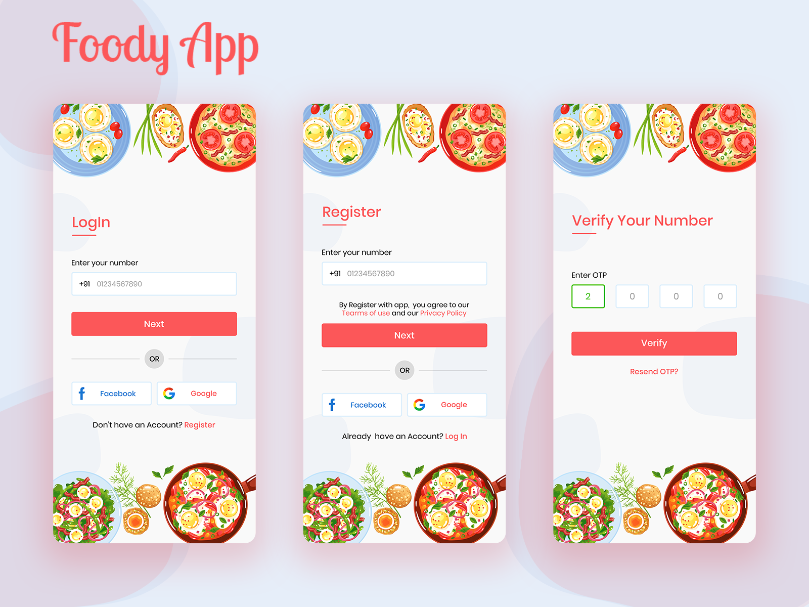 Food App - Log In & Register verify by OTP by Nikunj Pethani on Dribbble