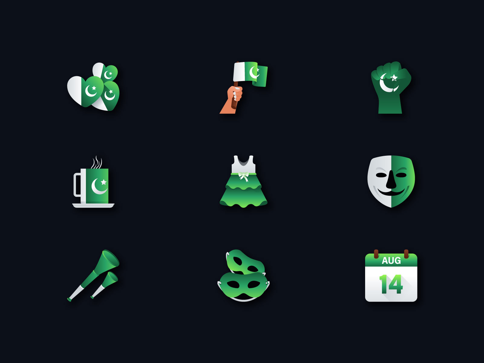 Independence Day 14 August Icon Set by Kashif-Arif on Dribbble
