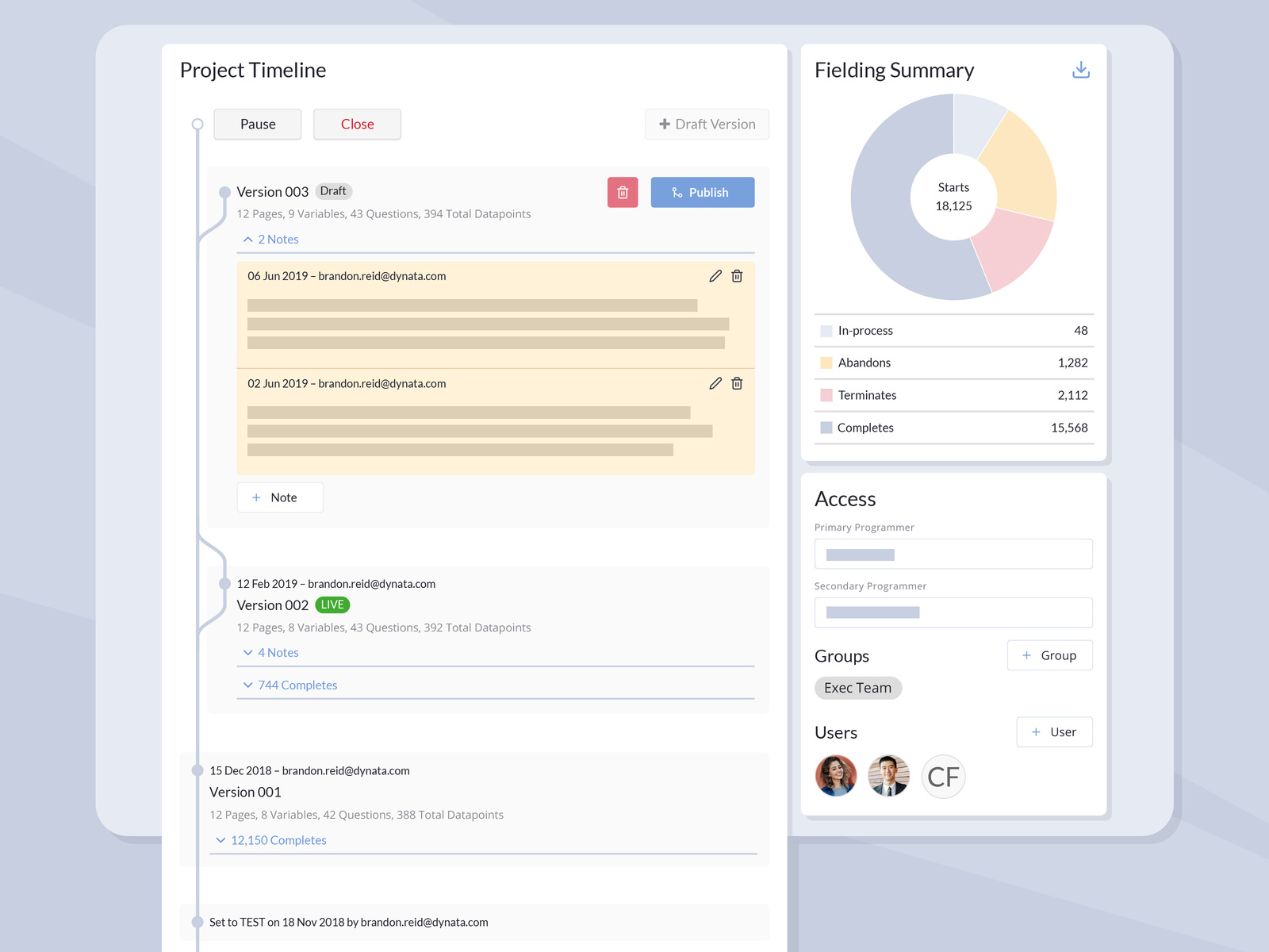 Project Version Timeline by Brandon Reid for Dynata on Dribbble