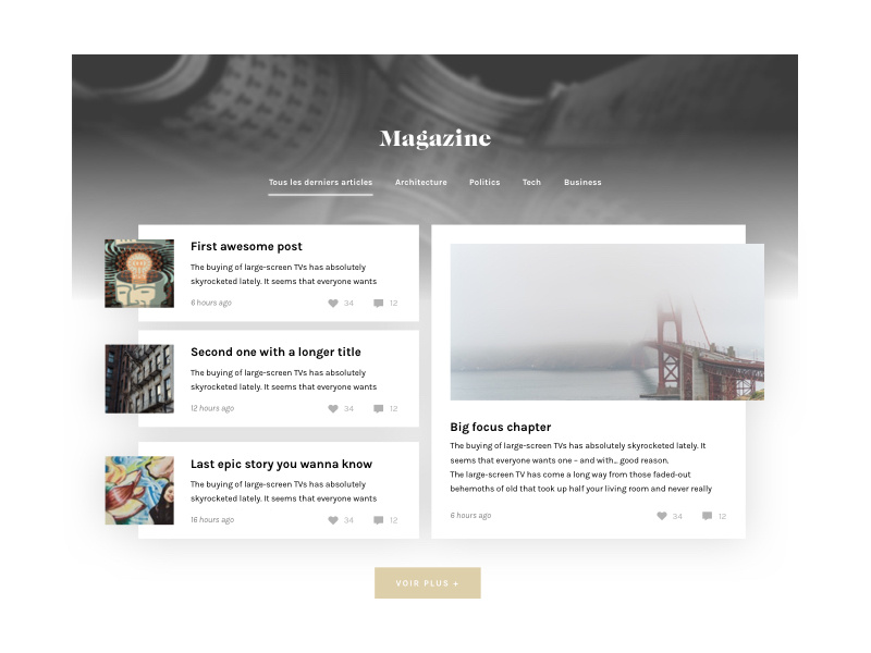Blog layout by Nicolas Meuzard on Dribbble