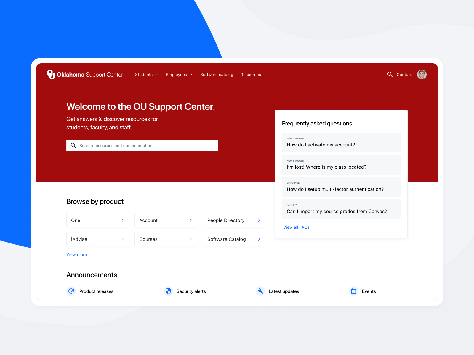 OU Support Center by Ryan Hulseberg on Dribbble