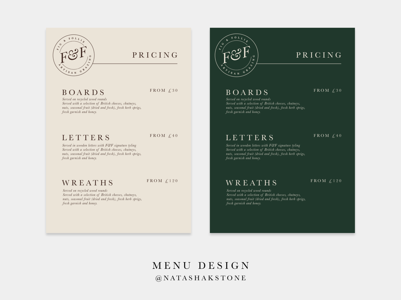 Menu Design - Fig & Follie by Natasha K Stone on Dribbble