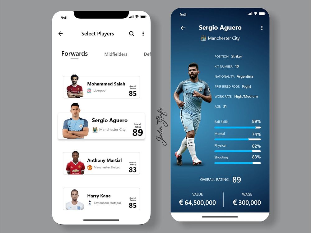 Soccer App UI by Jaden Tega on Dribbble