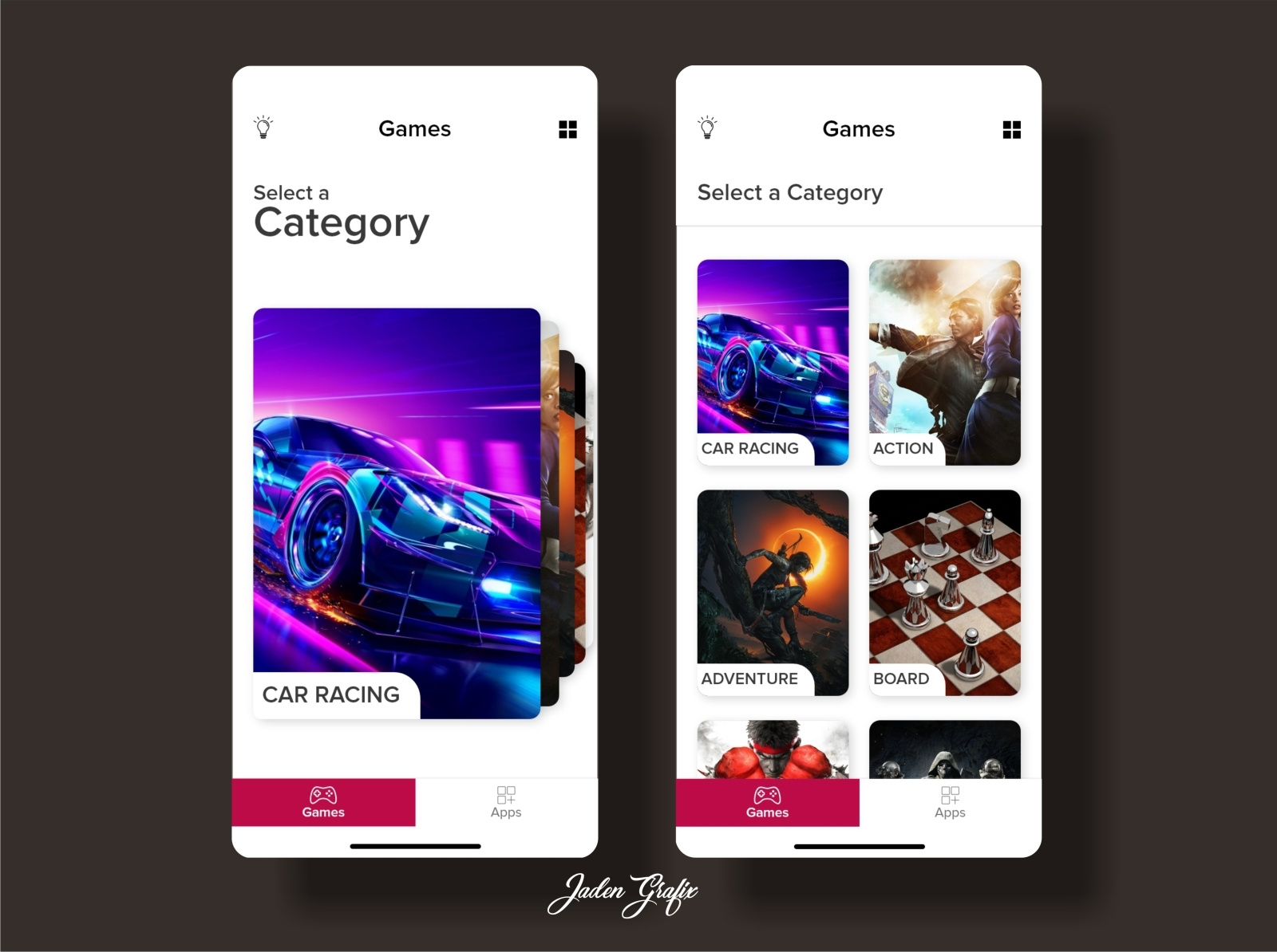 Game Categories Screen - Light Mode by Jaden Tega on Dribbble