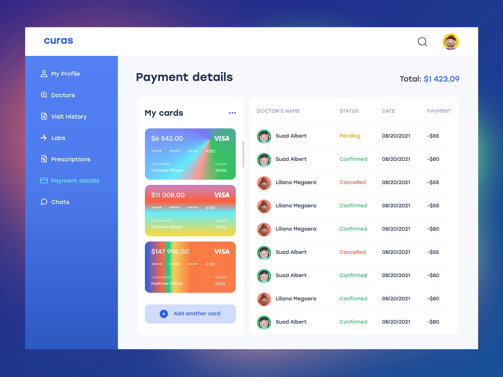 Medical Platform Payment Details Screen by ScrumLaunch on Dribbble