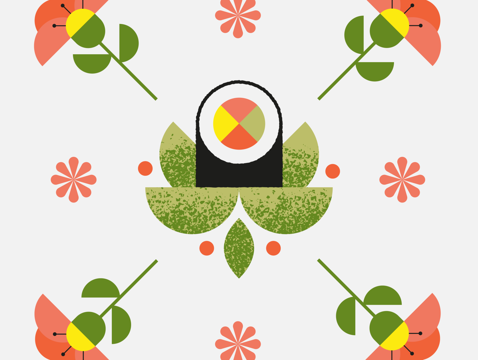 Pattern with sushi and flowers by Salmorejo Studio on Dribbble