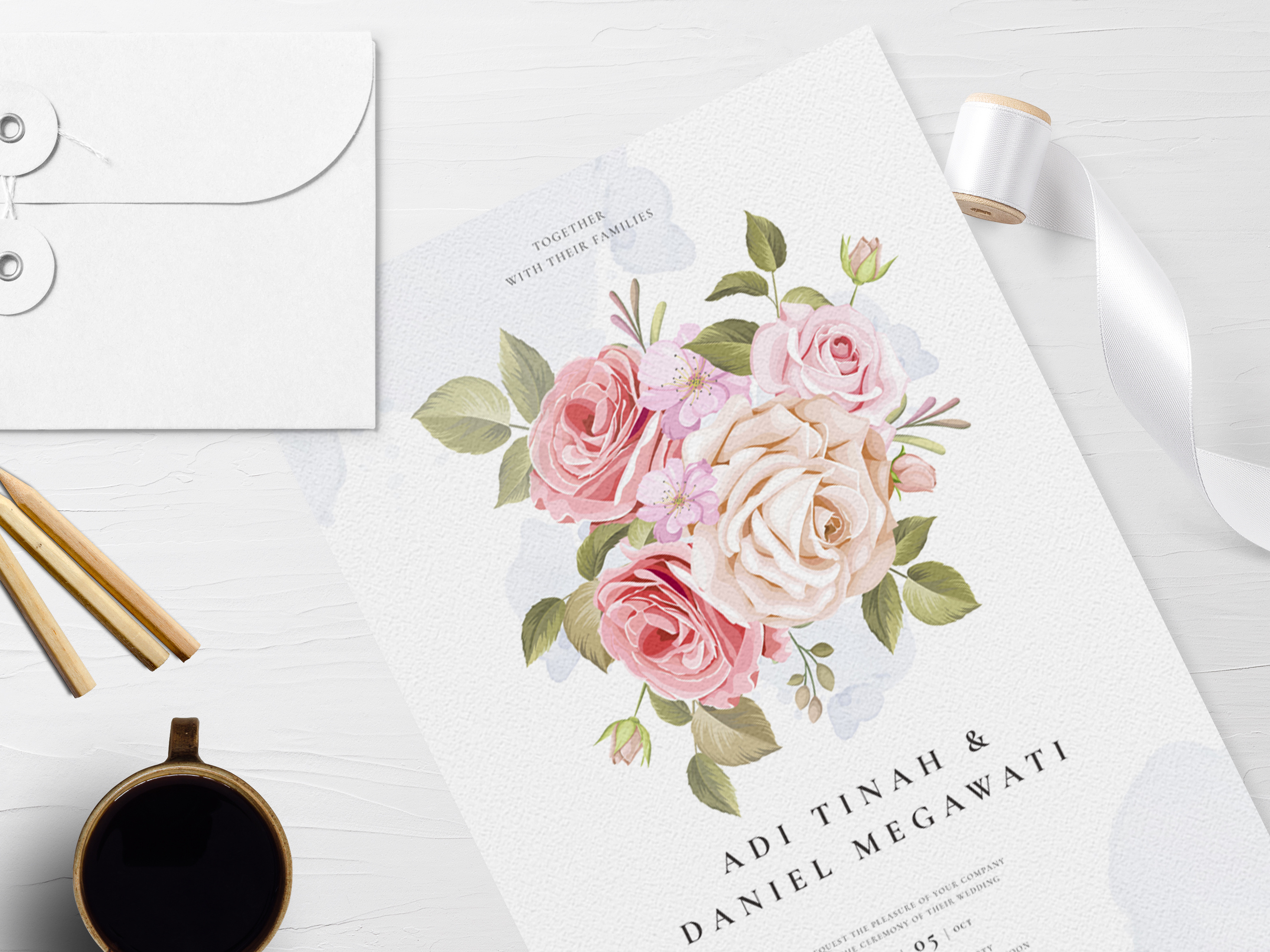 wedding invitation set with beautiful flowers and leaves by lukasdedi ...