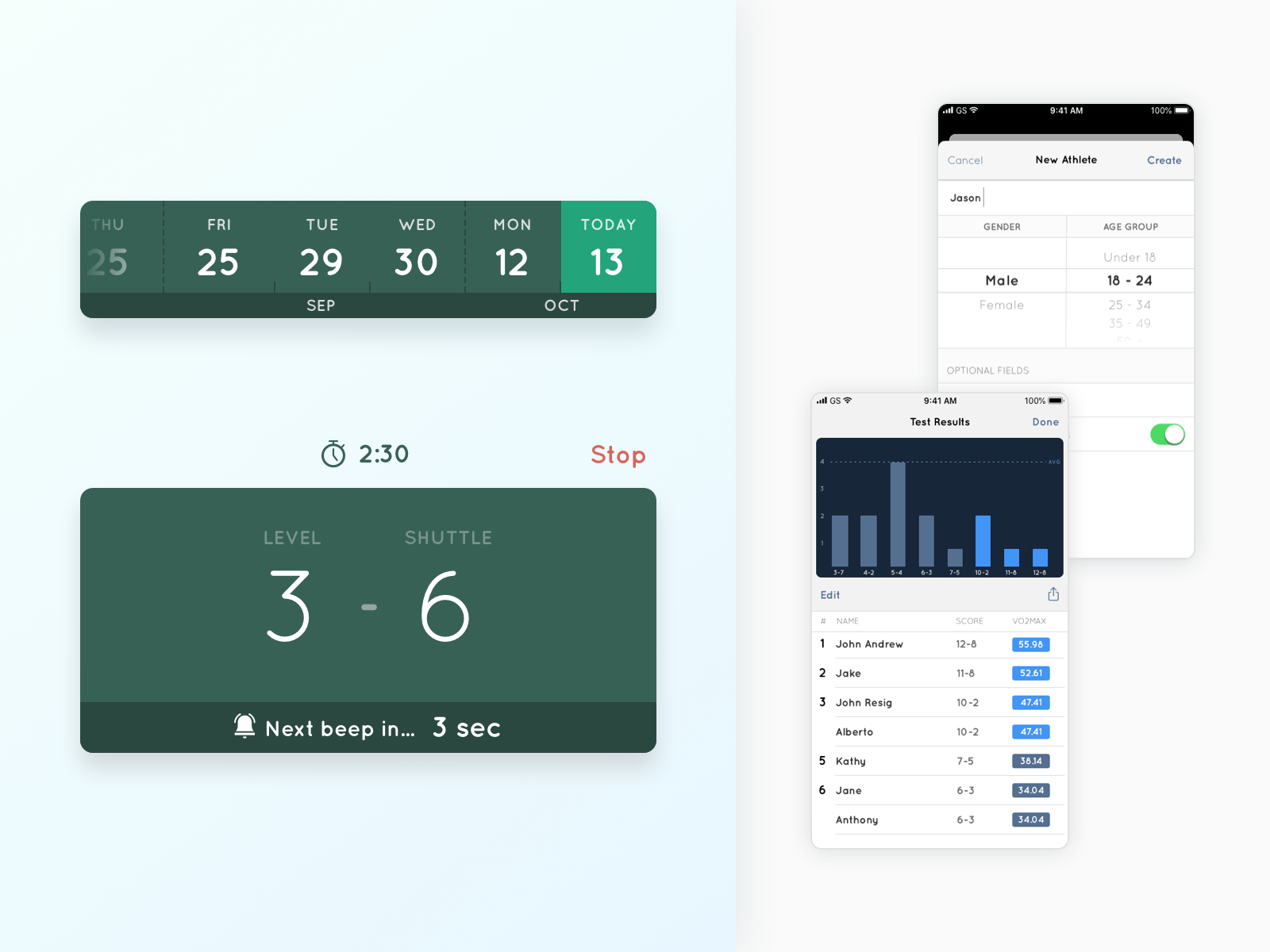 Beep test fitness app for coaches by Aliakbar Attarwala on Dribbble
