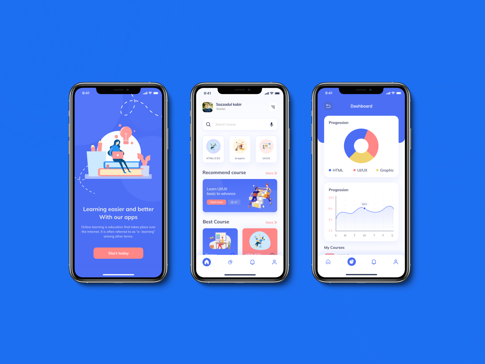 E-learning platform app UI by Sazzadul Kabir on Dribbble