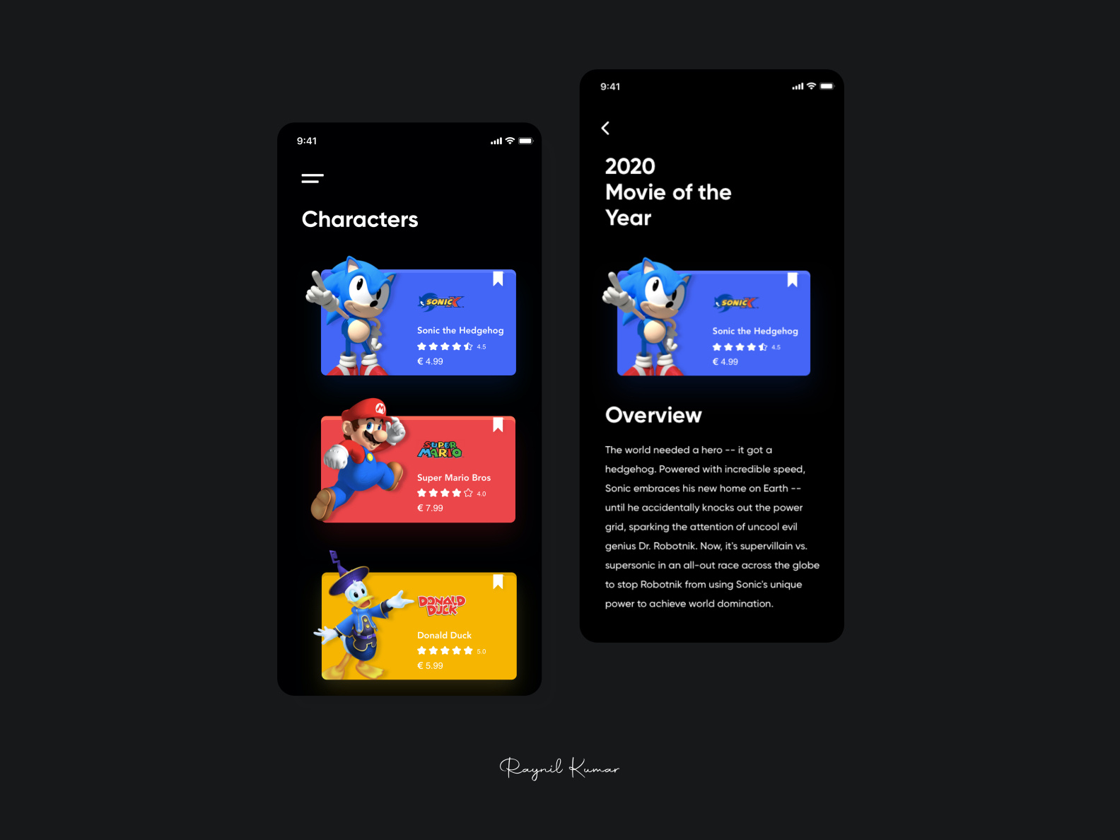 Character list app UI by Raynil Kumar on Dribbble