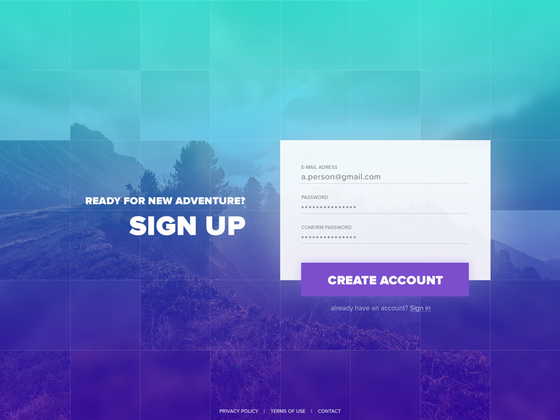 Sign up landing page by Andrzej on Dribbble