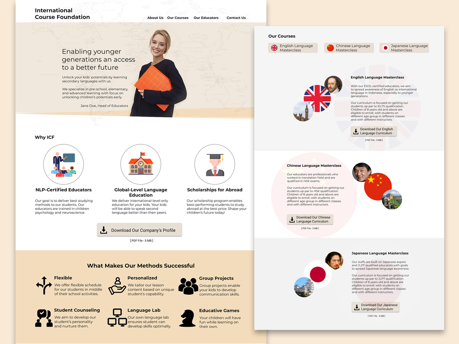 International Course Foundation One Page Website Design Concept by Eddy ...