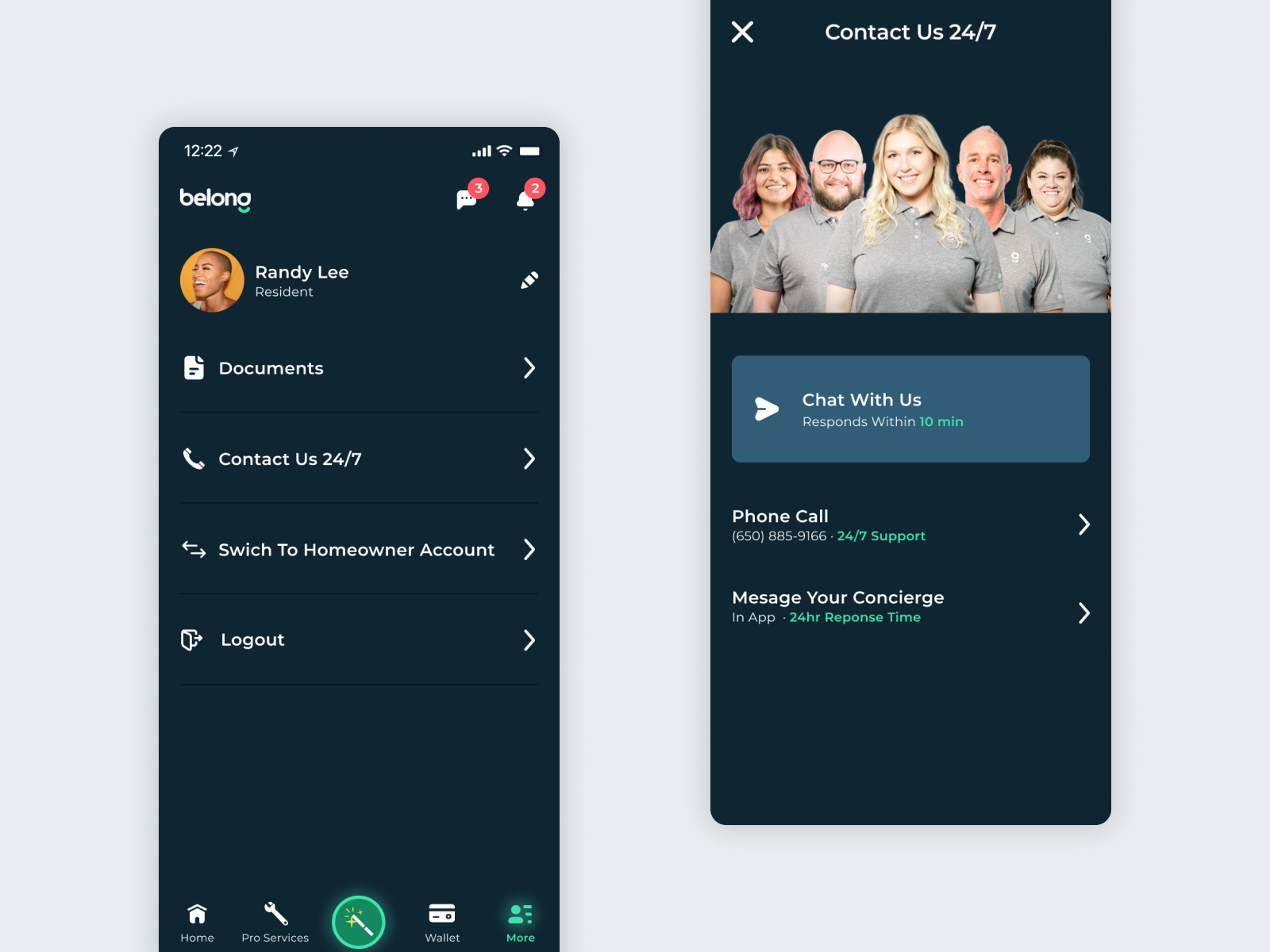 Belong app customer service tap by Randy Lee on Dribbble