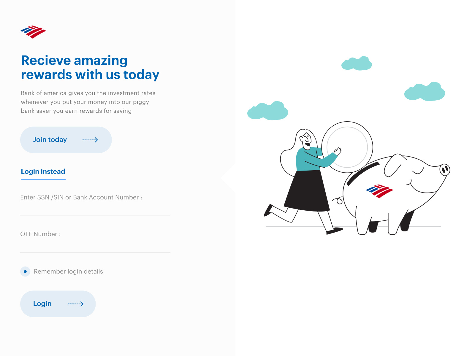 Bank Of America Login by Designer X on Dribbble