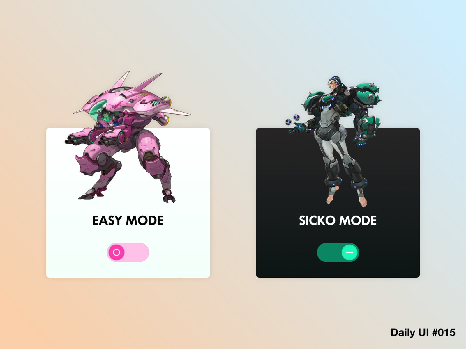 Overwatch-themed Toggle Switch UI Cards by Juwan Wheatley on Dribbble