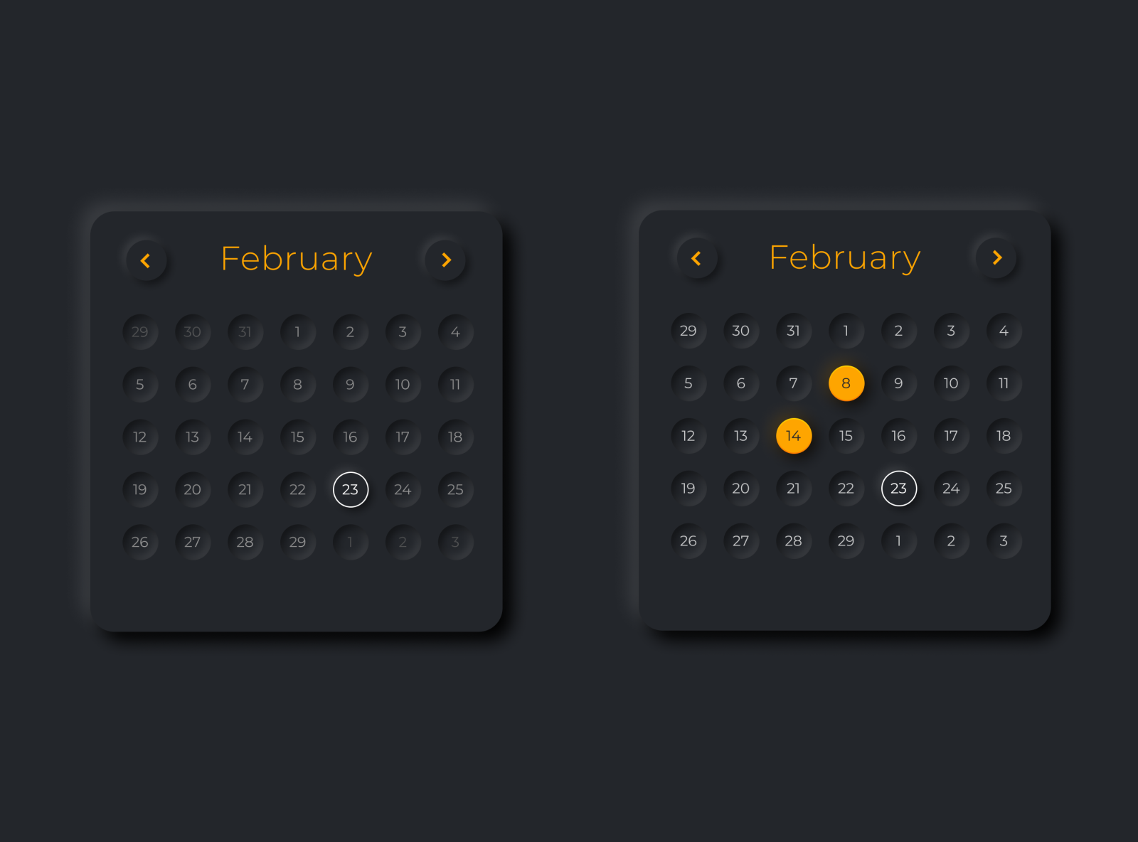 Neumorphic Calendar picker by Scott Slagsvol on Dribbble