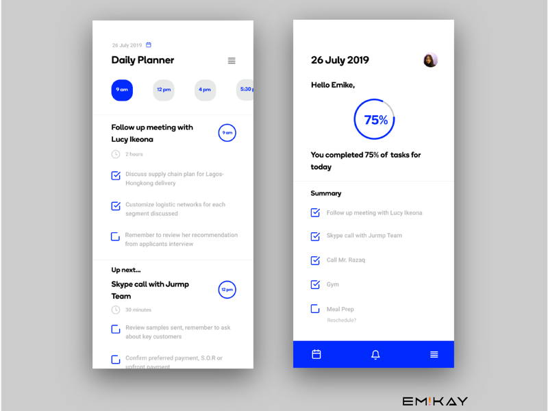 Daily planner UI by Emike Okoyomoh on Dribbble