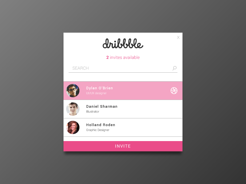 Day 021 - Dribbble Invitation Modal by Jovana Andjelkovic on Dribbble